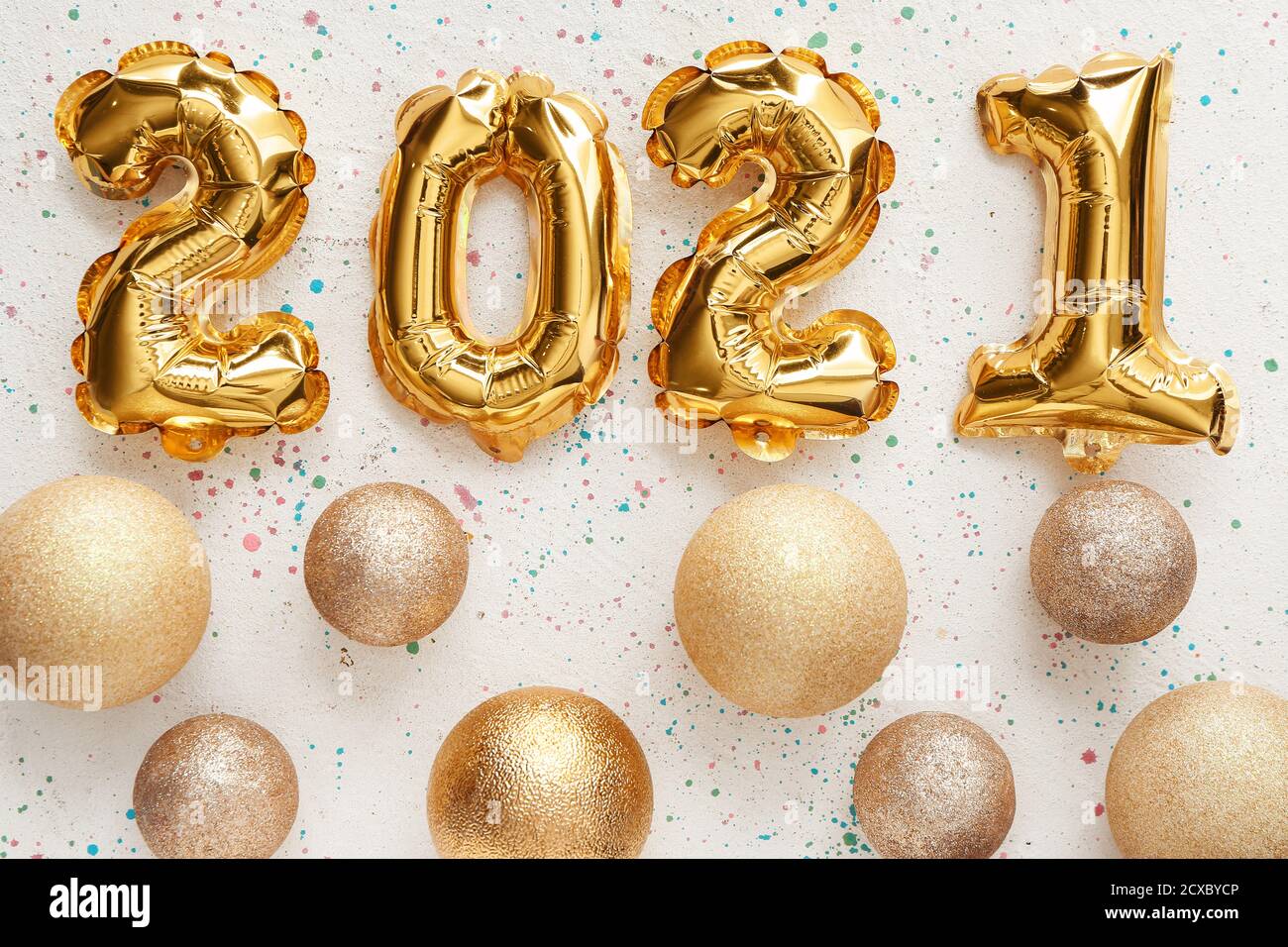 New Year composition with balloons in shape of figure 2021 on light ...
