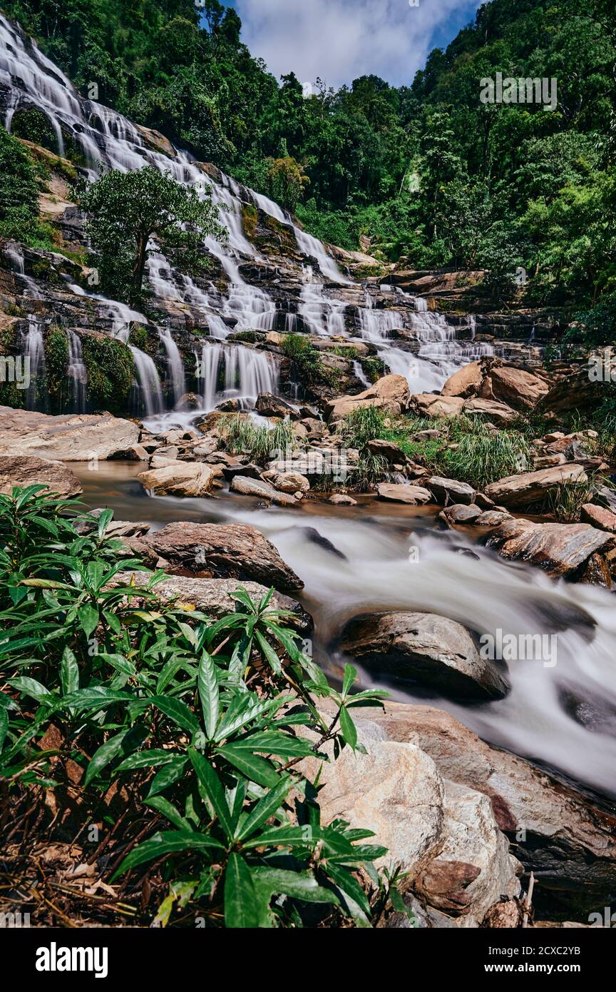 The landscape of Mae Ya waterfall on a sunny day at Chiang Mai ...