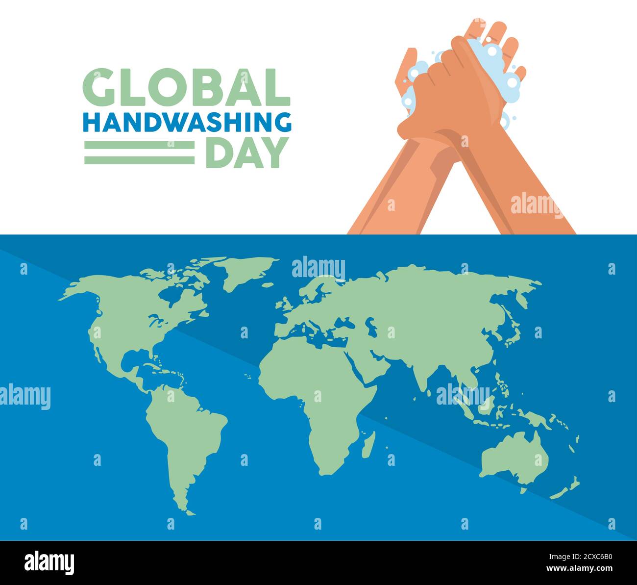 global handwashing day lettering with hands washing and earth maps ...
