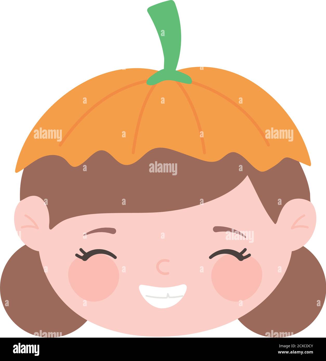 happy halloween, cute girl with hat pumpkin face costume isolated ...
