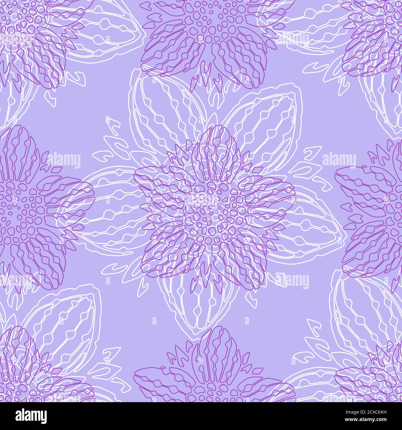 Seamless pattern with hand drawn flowers. In lilac colors Stock Vector ...