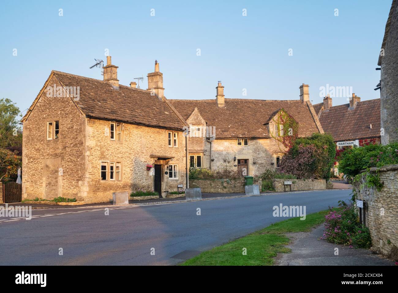 Cotswold village in the early morning. Biddestone, Cotswolds, Wiltshire ...