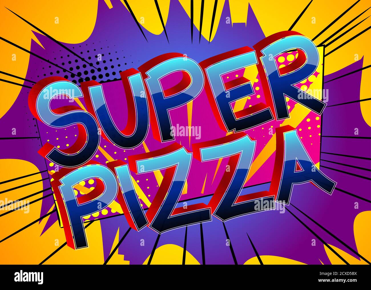 Super Pizza Comic book style cartoon words on abstract comics ...