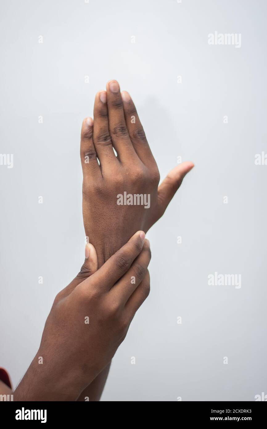 Hand symbol sign language - Male showing hand sign isolated on white ...