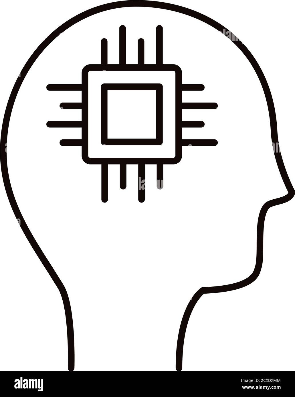 human profile with processor chip line style icon vector illustration ...