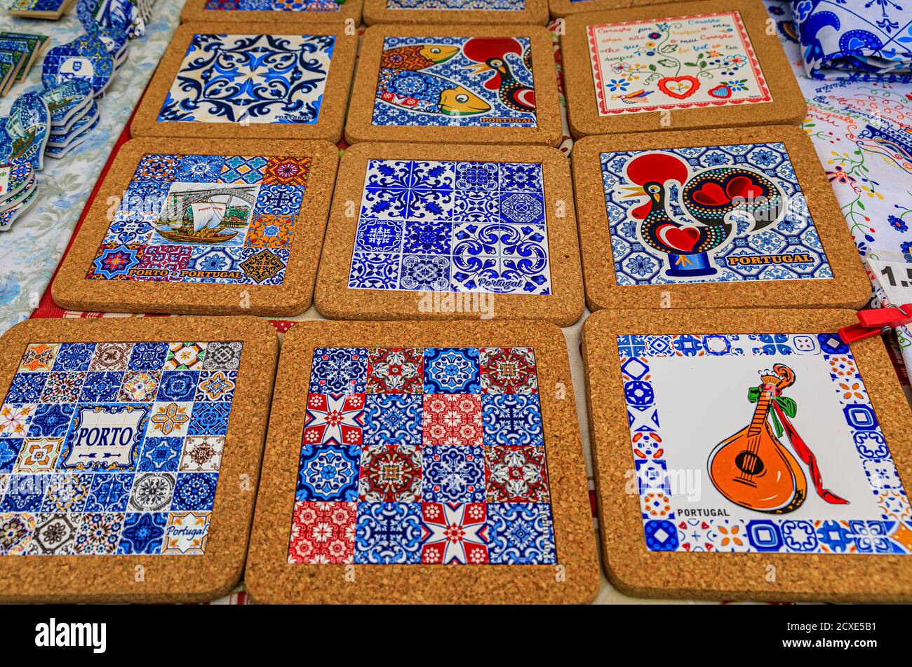 Porto, Portugal - May 31, 2018: Souvenir coasters made with cork wood ...