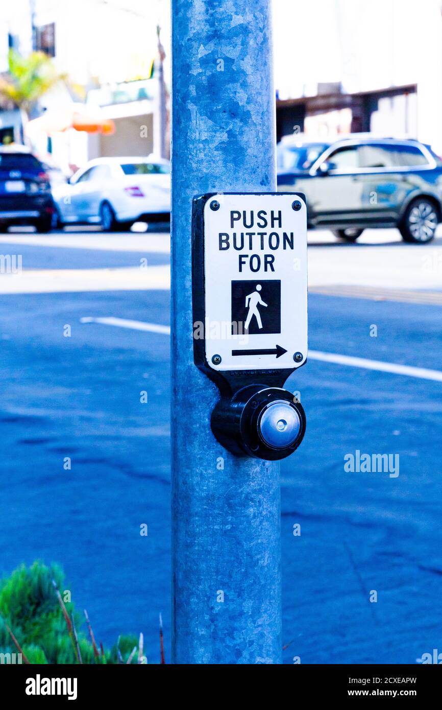 Push to walk across street Stock Photo - Alamy