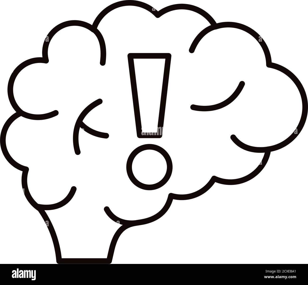 brain human with alert symbol line style icon vector illustration ...