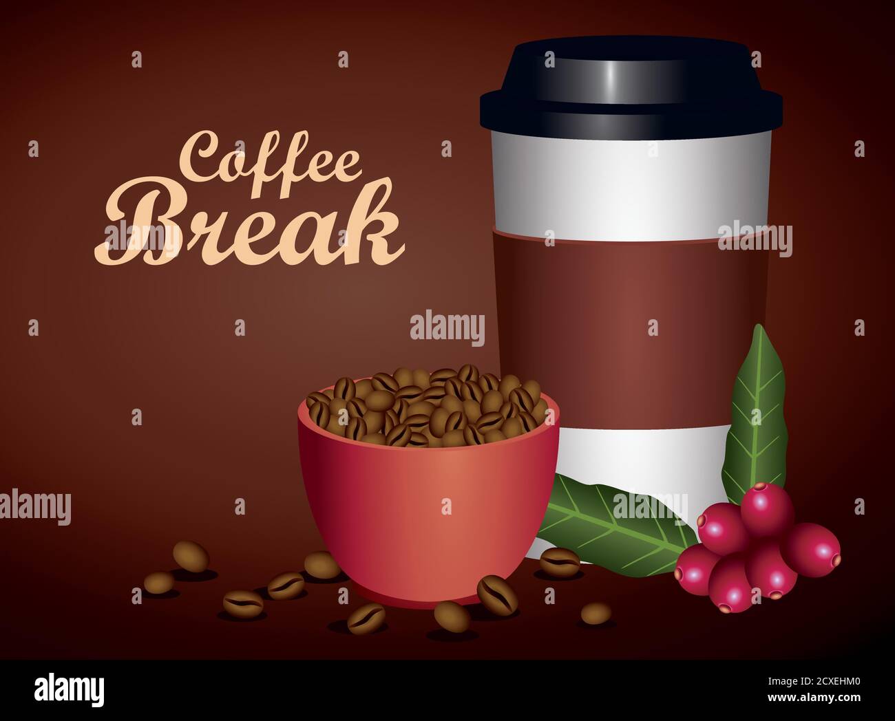 coffee break poster with cup and plastic container vector illustration ...