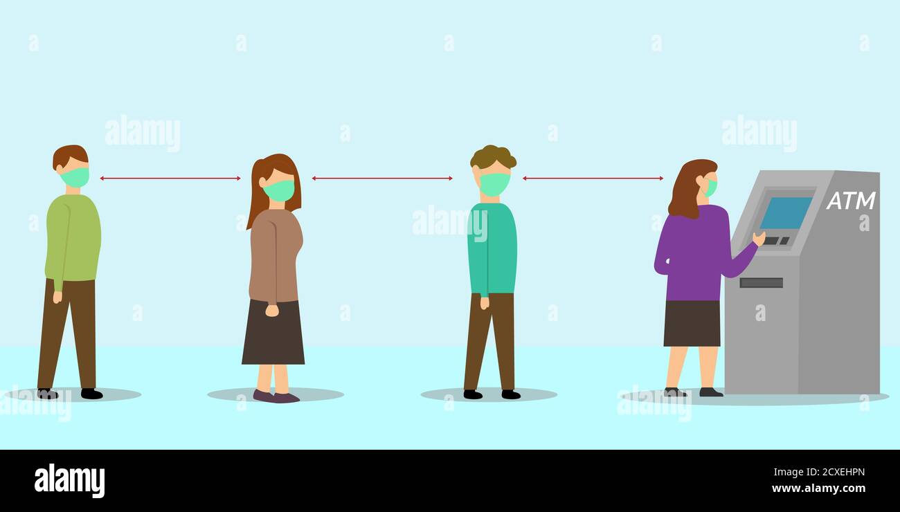 Illustration vector design of people queue at automated teller machine ...