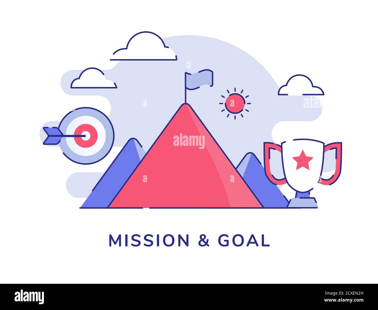 Mission and goal concept flag on top summit mountain target trophy ...