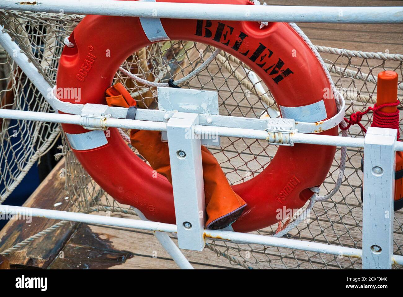 Nautical tackles and equipment of the old tall ship. Rigging ropes and ...