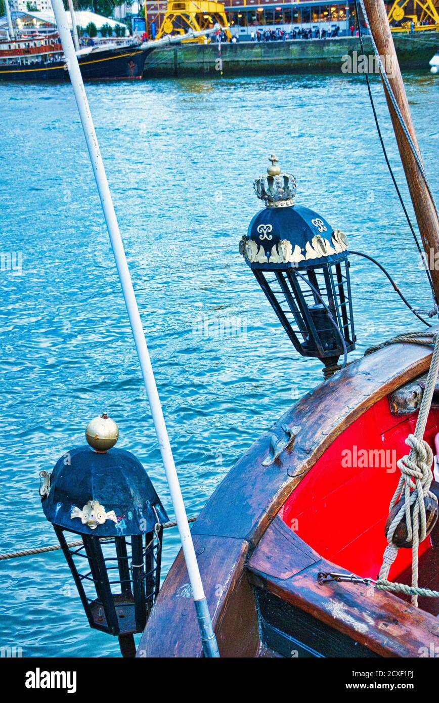 Nautical tackles and equipment of the old tall ship. Rigging ropes and ...