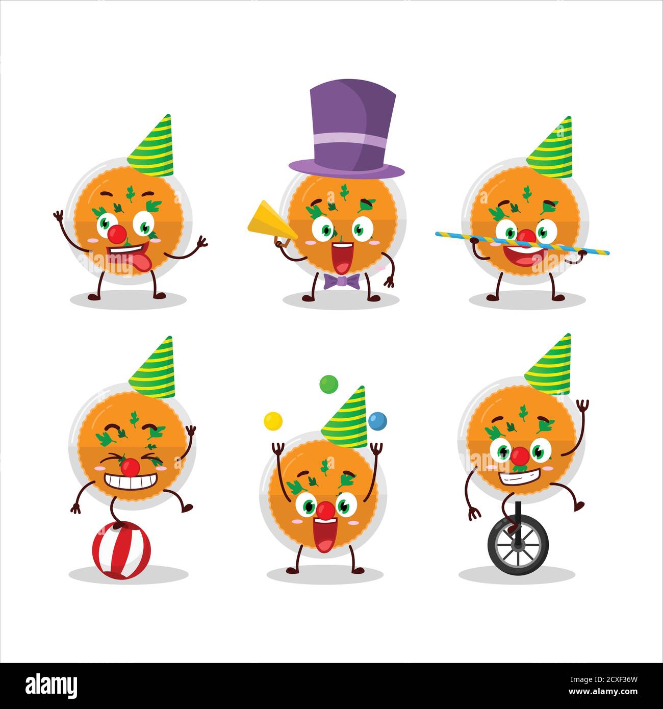 Cartoon character of mashed orange potatoes with various circus shows ...