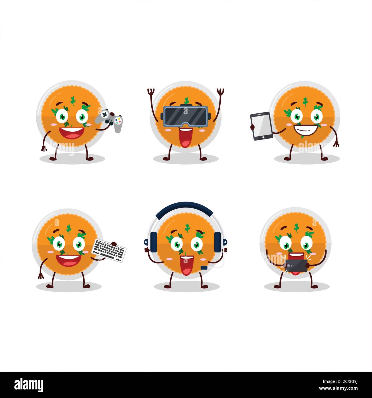 Mashed orange potatoes cartoon character are playing games with various ...