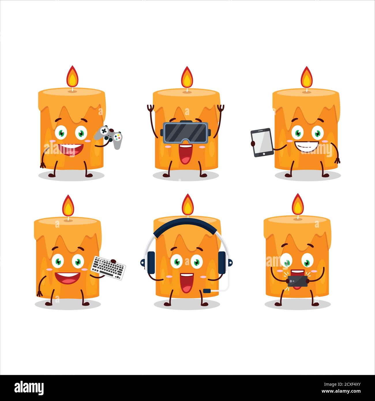 Orange candle cartoon character are playing games with various cute ...