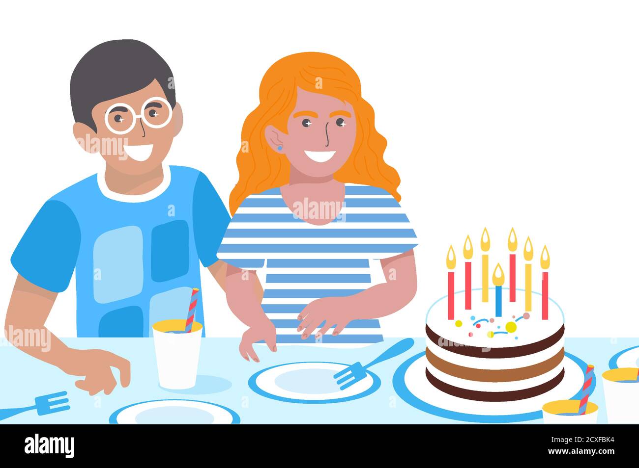 Birthday Children. Cute Girl and Boy. Happy Smiling Kids Greeting Card ...
