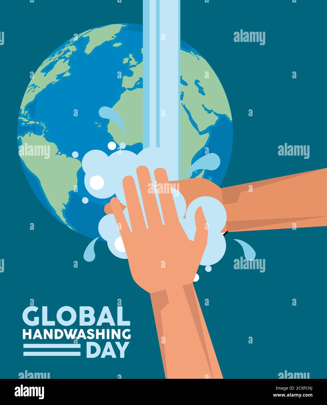 global handwashing day lettering with hands washing and earth planet ...