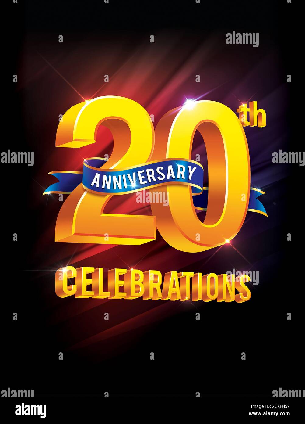 Golden 20th years anniversary celebrations on dark background Stock ...