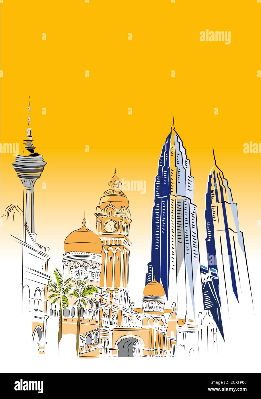 Illustration of Kuala lumpur city skyline and merdeka square Stock ...