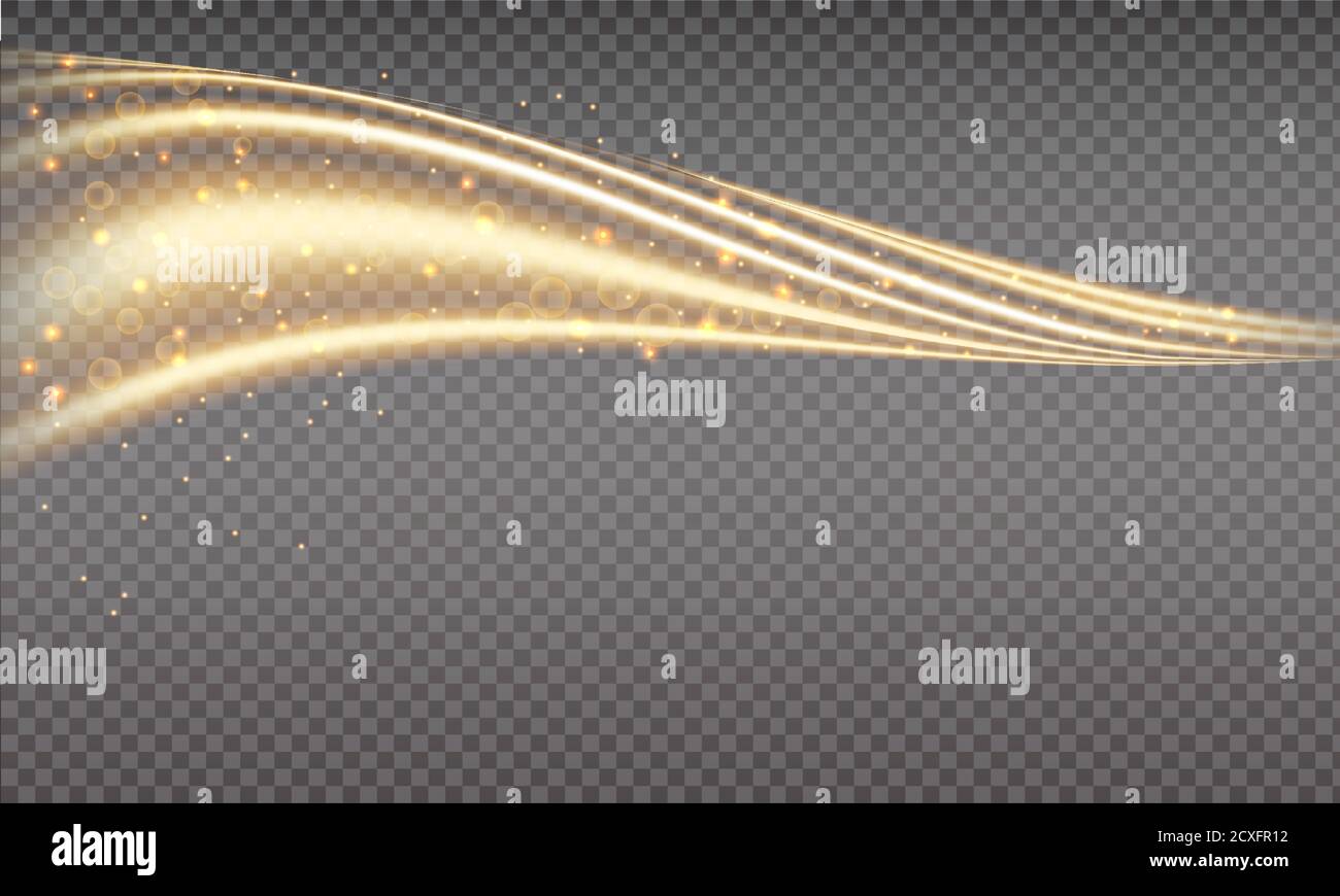 Golden swoosh, magic wave. Gold trail isolated on transparent ...