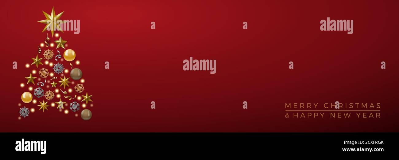 Vector Abstract cover Golden Christmas Tree, with text on red ...