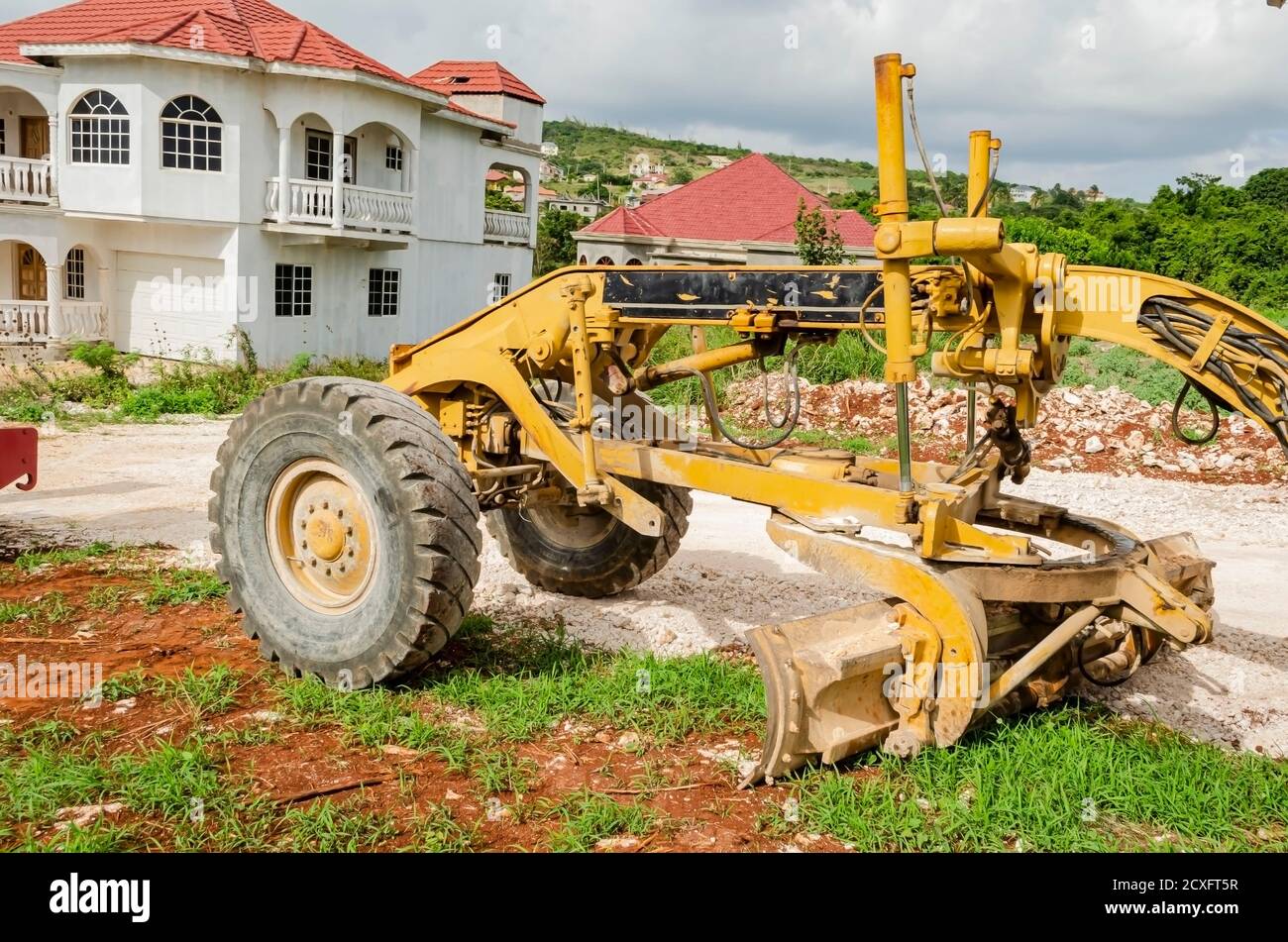 Front Half Of The Motor Grade From Behind Stock Photo - Alamy
