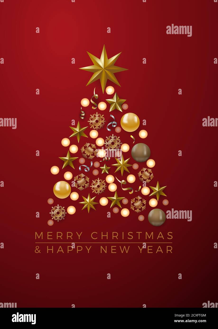 Vector Abstract cover Golden Christmas Tree, with text on red ...