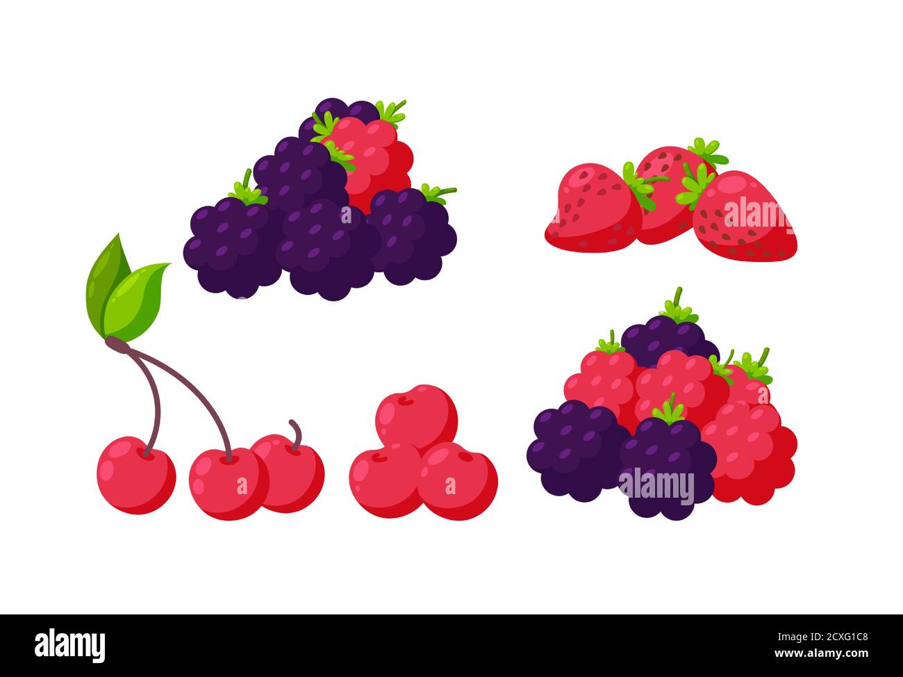 Set of berries isolated in white background. Strawberry, raspberry ...