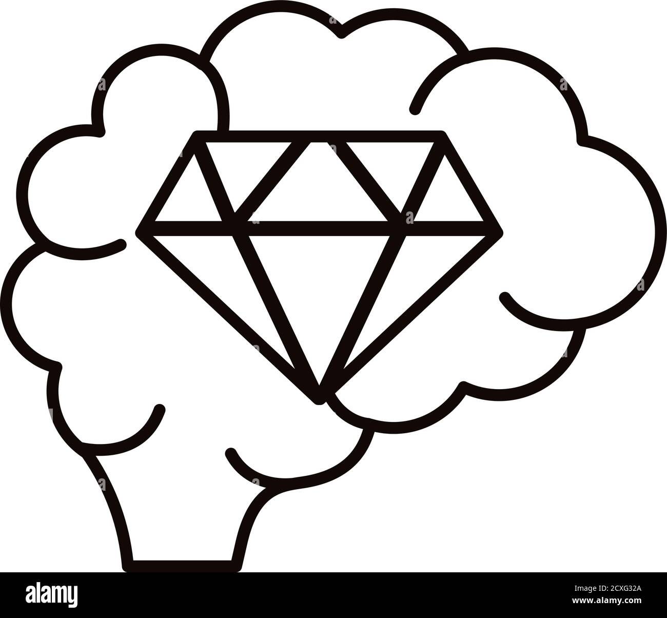 brain human with diamond line style icon vector illustration design ...