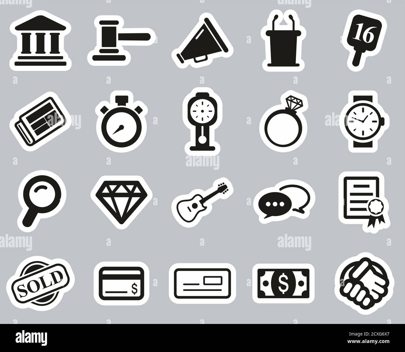 Auction Icons Black & White Sticker Set Big Stock Vector Image & Art ...