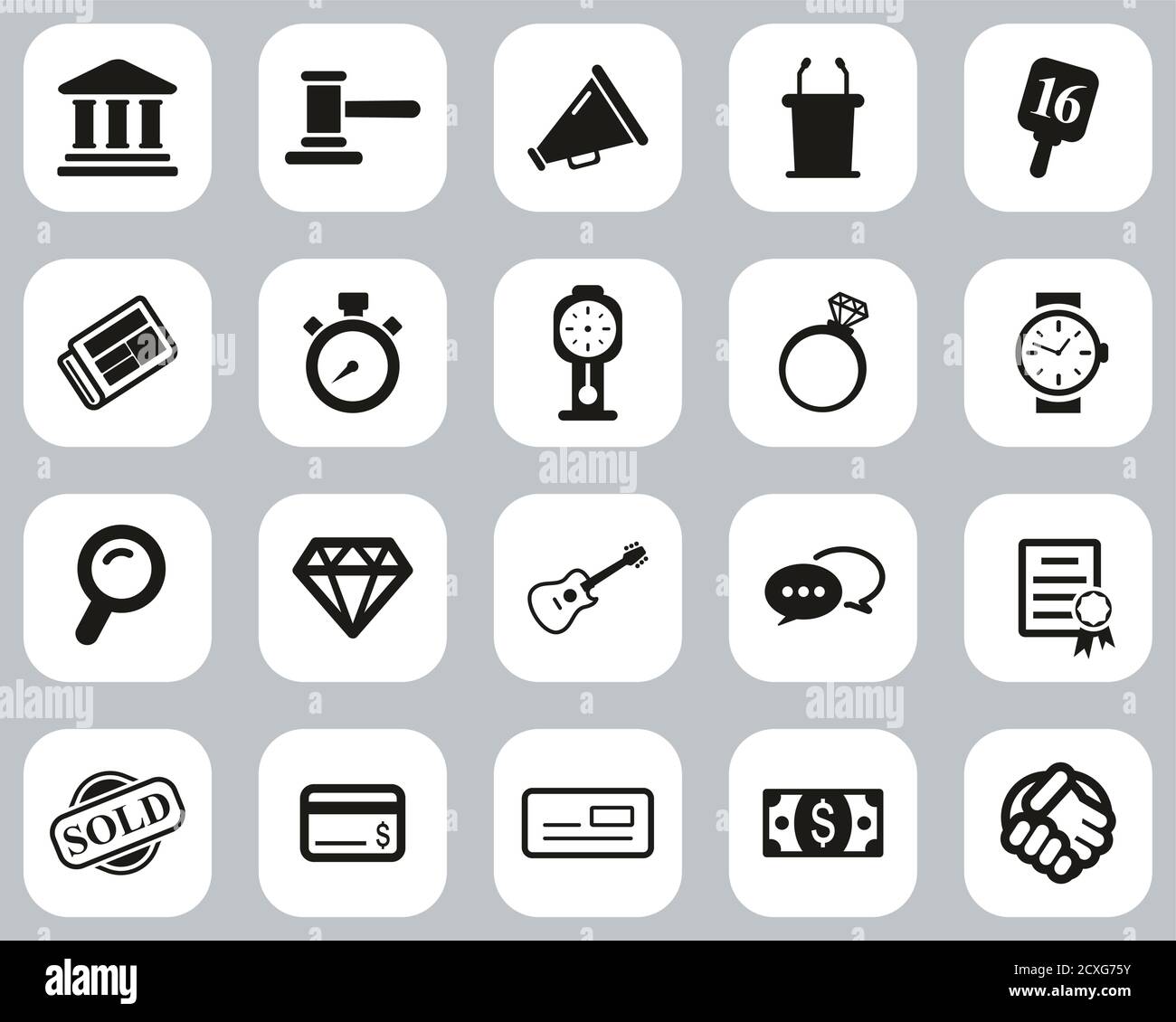 Auction Icons Black & White Flat Design Set Big Stock Vector Image & Art - Alamy