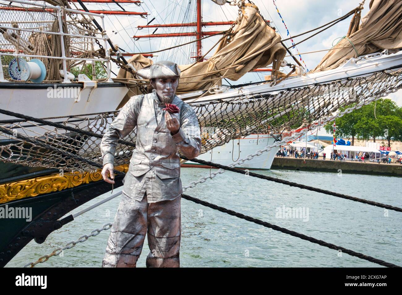 ROUEN, FRANCE - JUNE Circa, 2019. Unidentified painted mime man artist ...