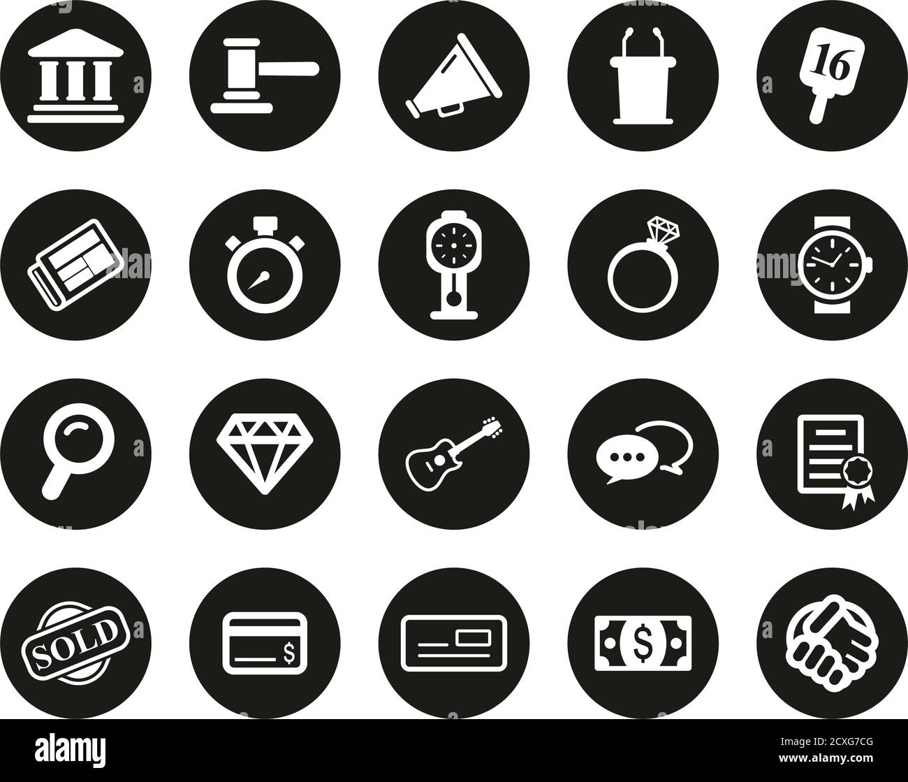 Auction Icons White On Black Flat Design Circle Set Big Stock Vector Image & Art - Alamy