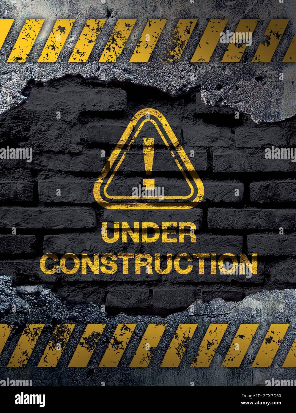 Under construction sign on old brick wall background Stock Photo - Alamy