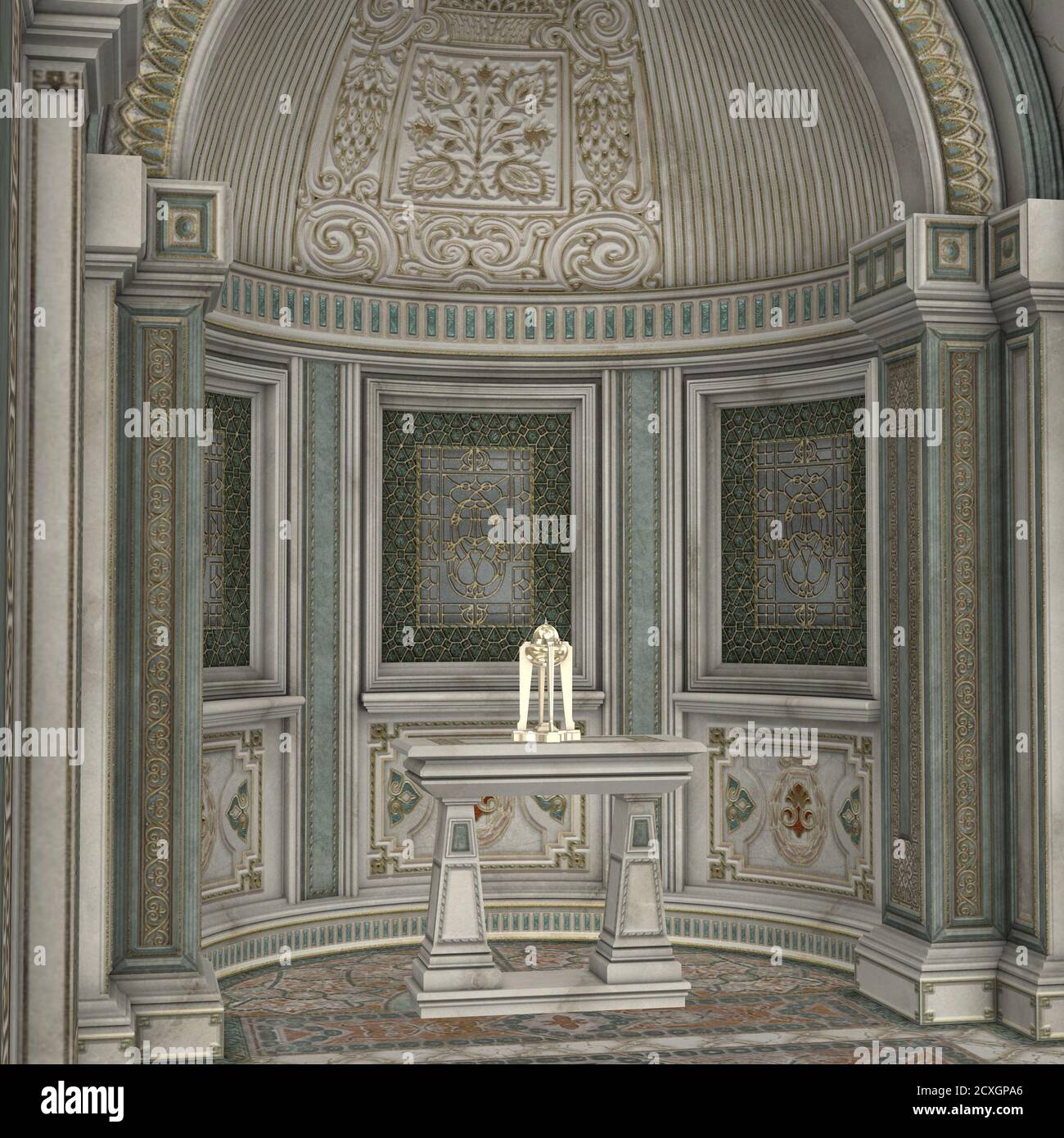 Digitally rendered old gothic crypt indoors, 3d illustration Stock ...