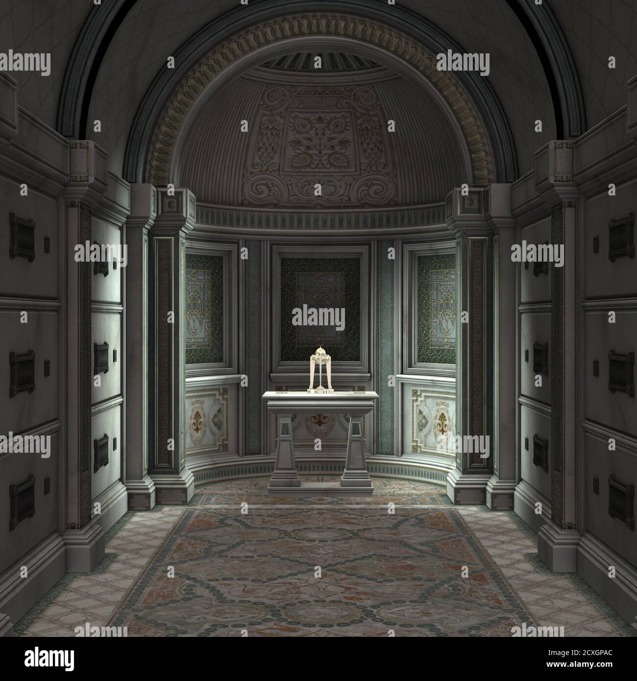 Digitally rendered old gothic crypt indoors, 3d illustration Stock ...