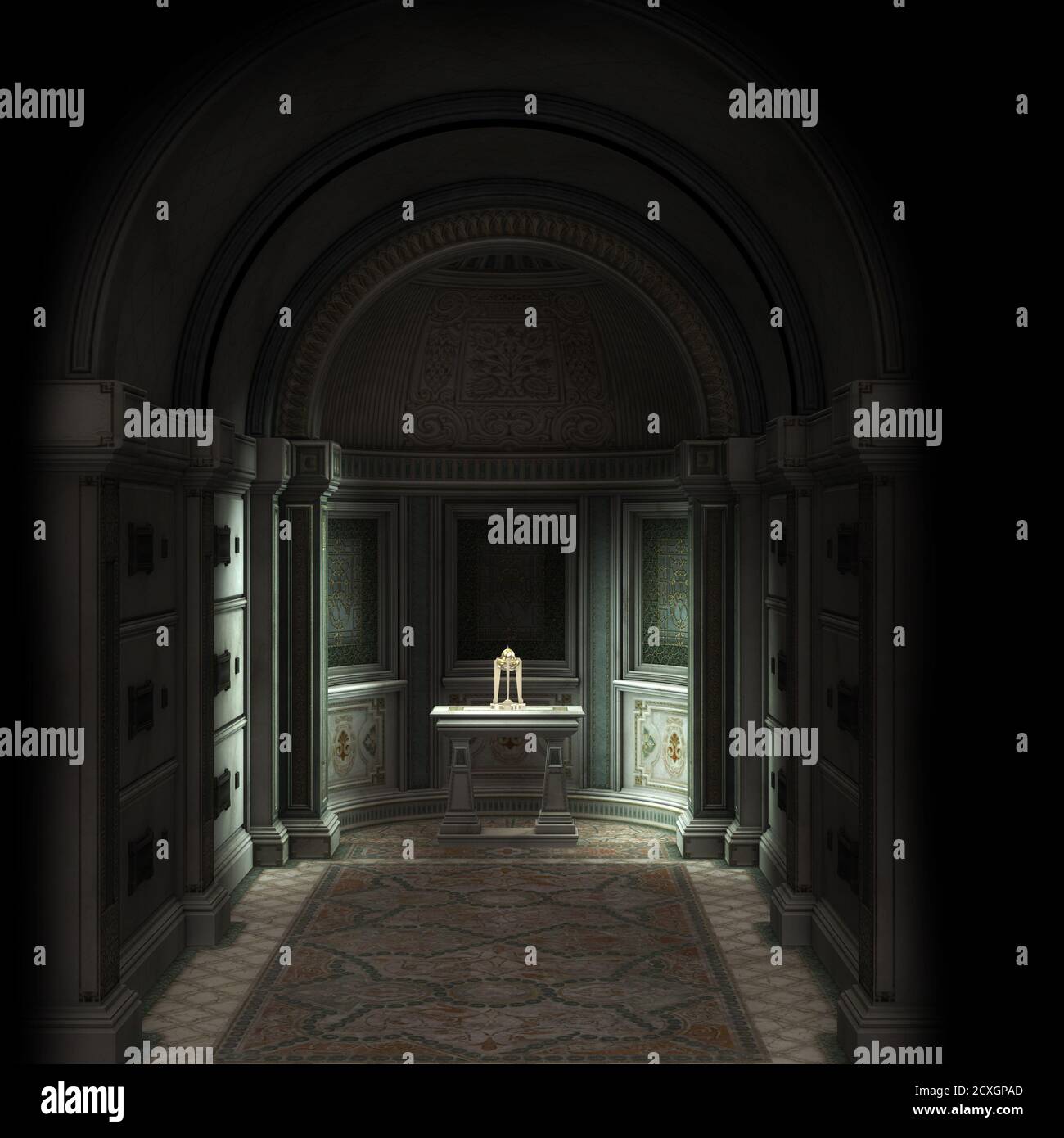 Digitally rendered old gothic crypt indoors, 3d illustration Stock ...