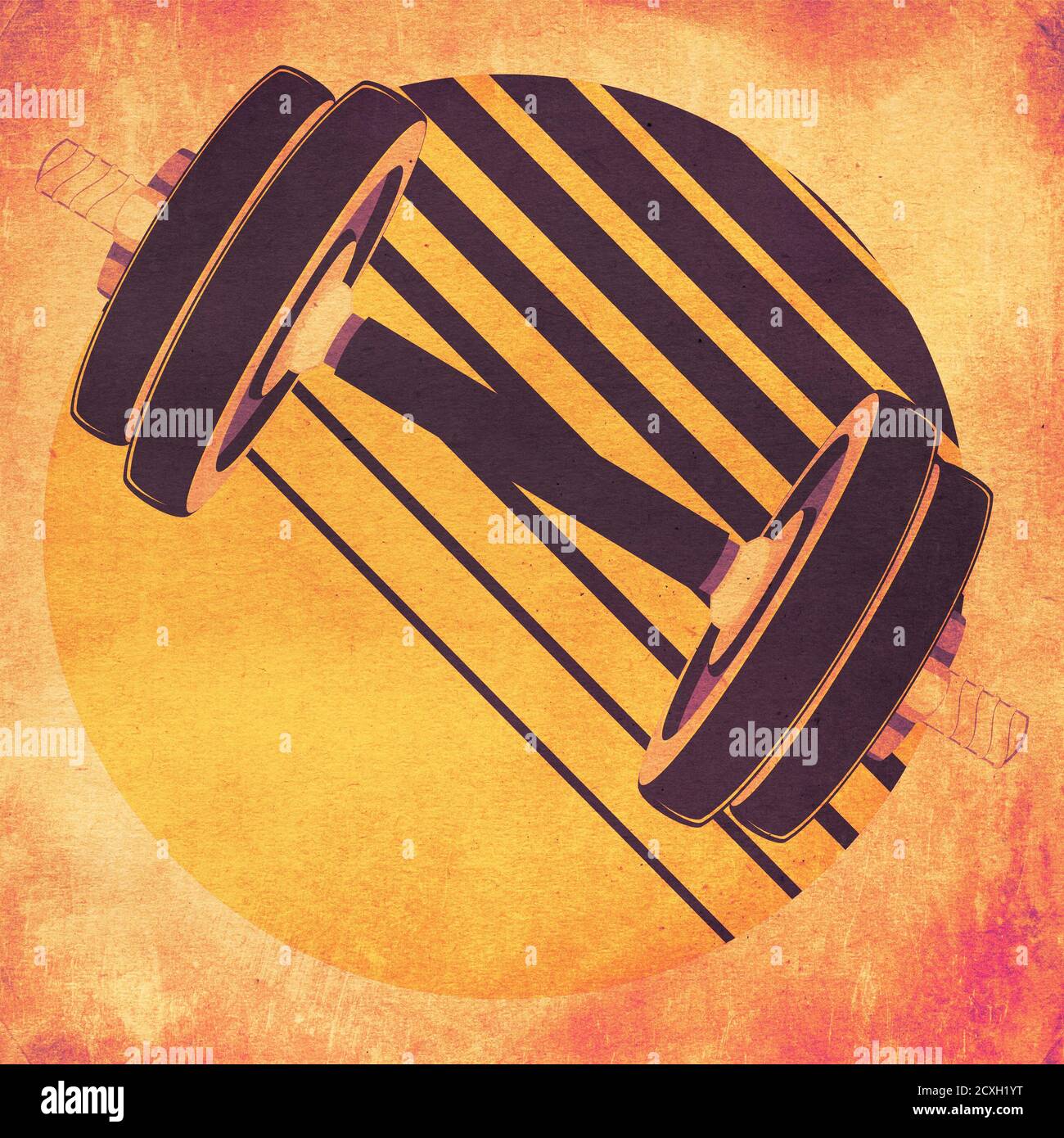 Abstract fitness themed retro design, dumbbells paper textured ...