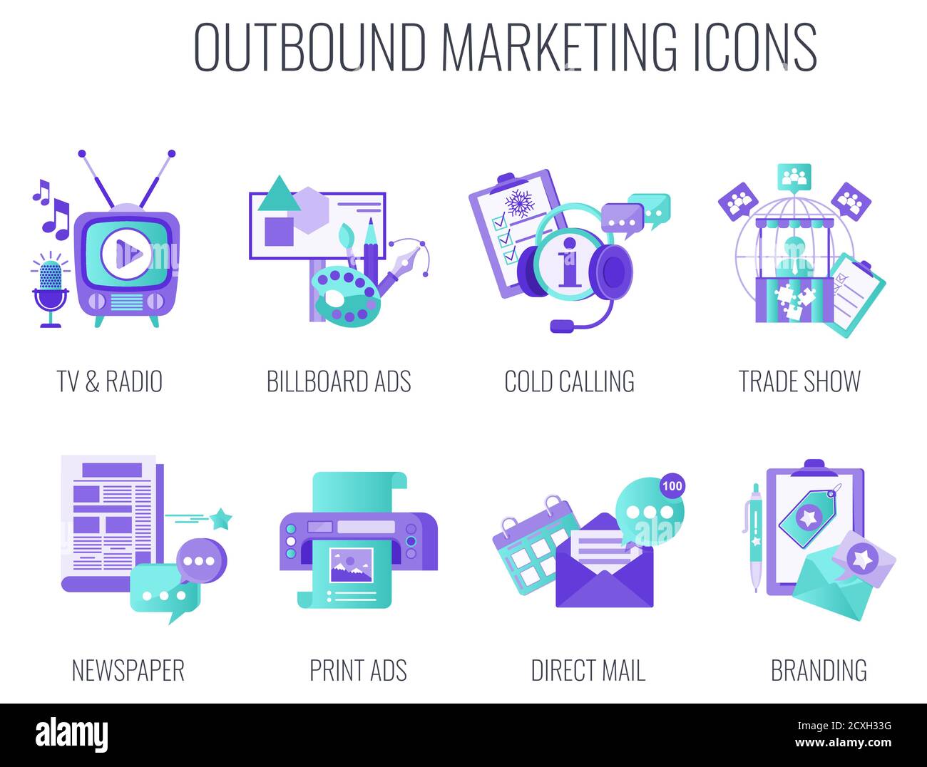 Outbound Infographics Marketing Icons. Flat vector illustration Stock ...