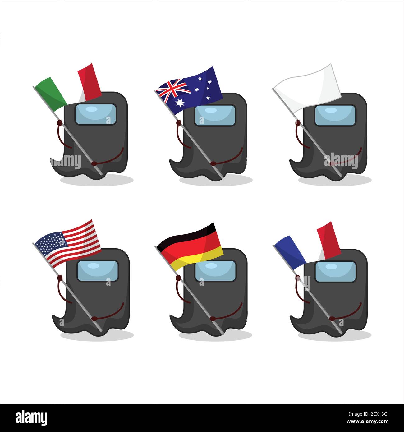 Ghost among us black cartoon character bring the flags of various ...