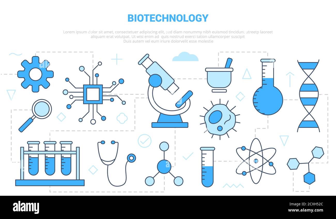 biotechnology concept with icon set template banner with modern blue ...