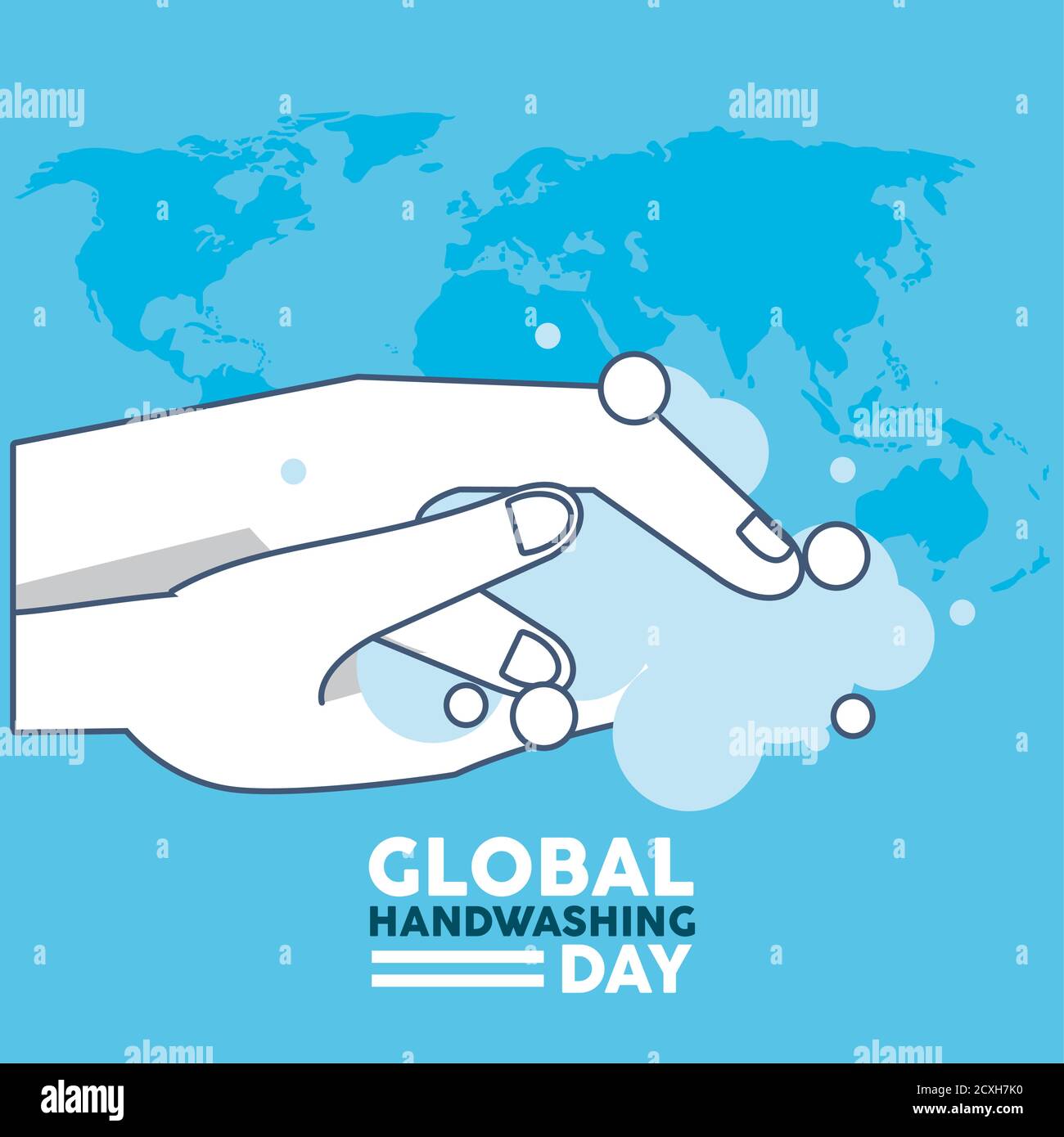 global handwashing day lettering with hands washing and earth maps ...