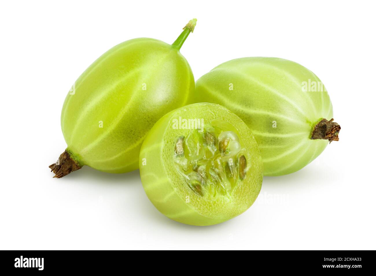 Green gooseberry with half isolated on white background with clipping ...