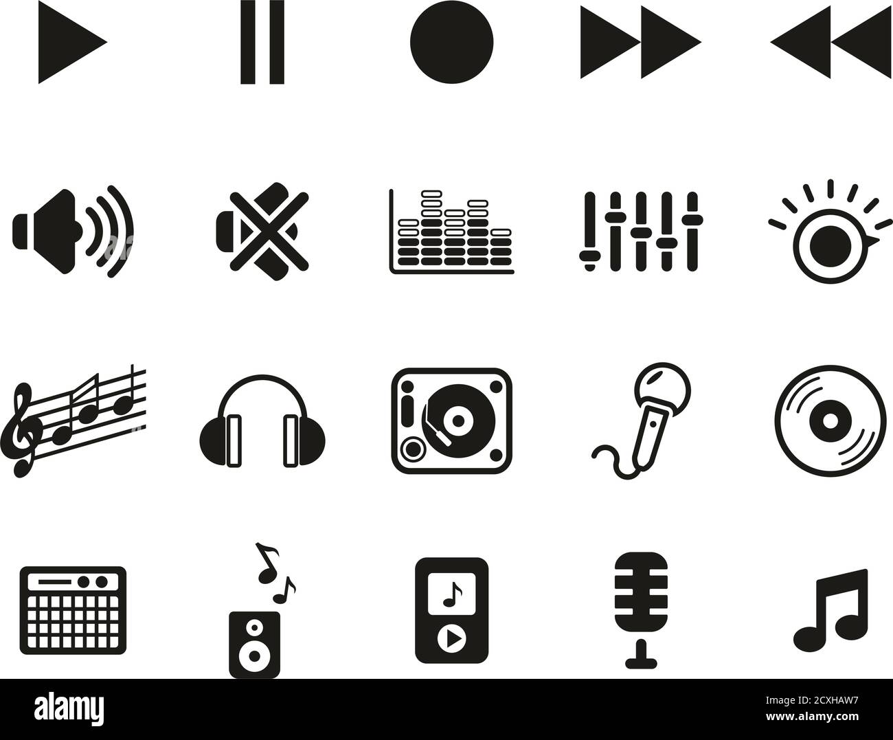Audio Or Sound Icons Black & White Set Big Stock Vector Image & Art - Alamy