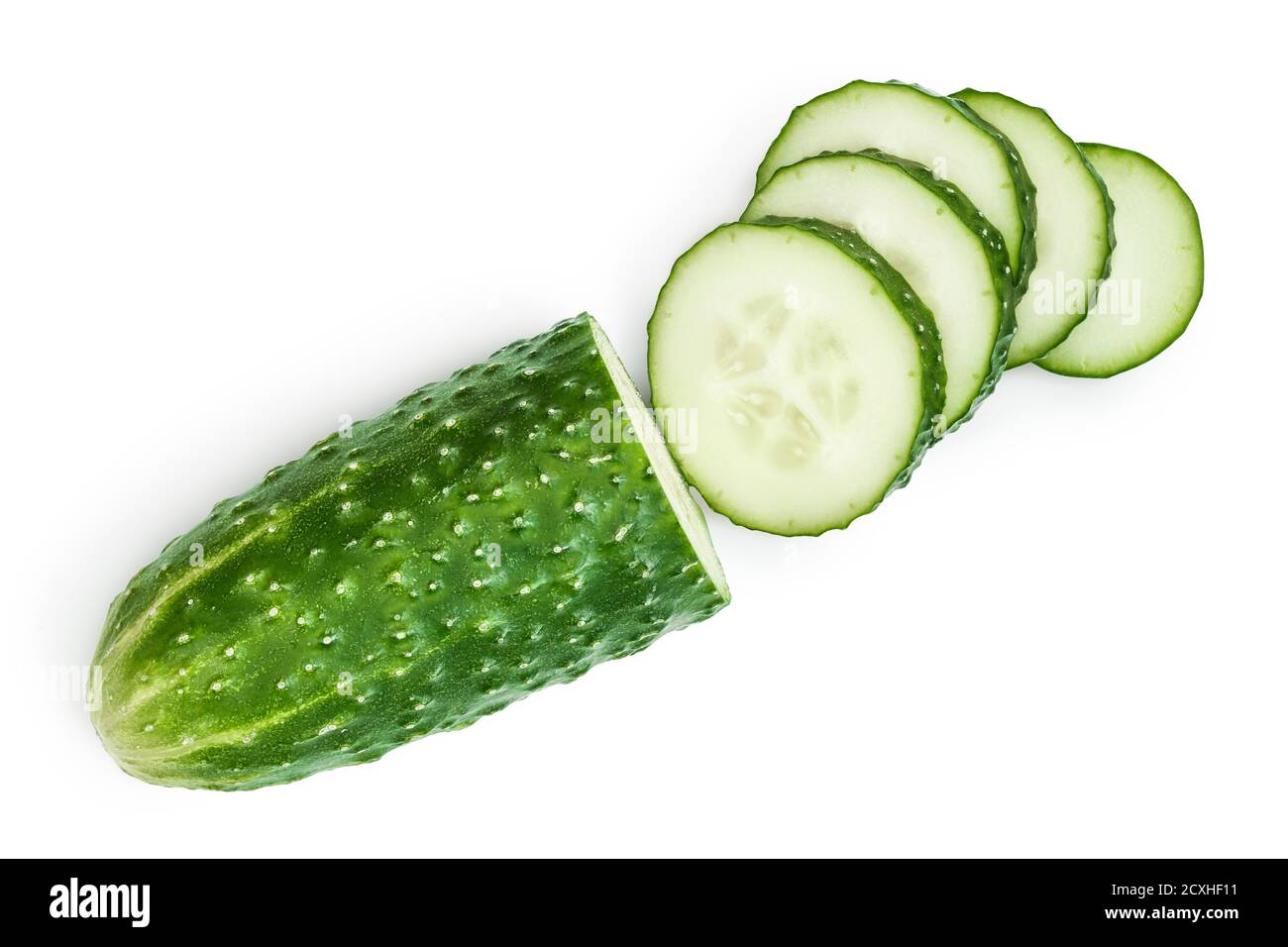 Sliced cucumber isolated on white background with clipping path and ...