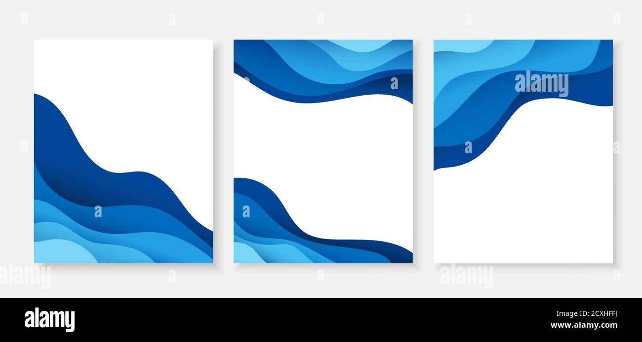 Blue ocean wave flowing curve banner set design poster vector abstract ...
