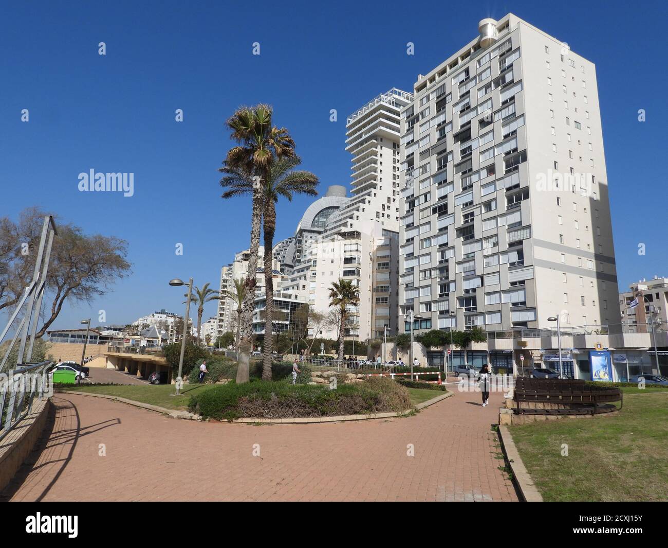 Israel, Sharon Region, Netanya coastal Promenade on the cliff ...