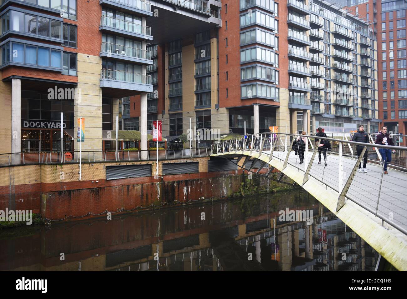 The River Irwell Pedestrian Bridge, Manchester. This footbridge spans ...