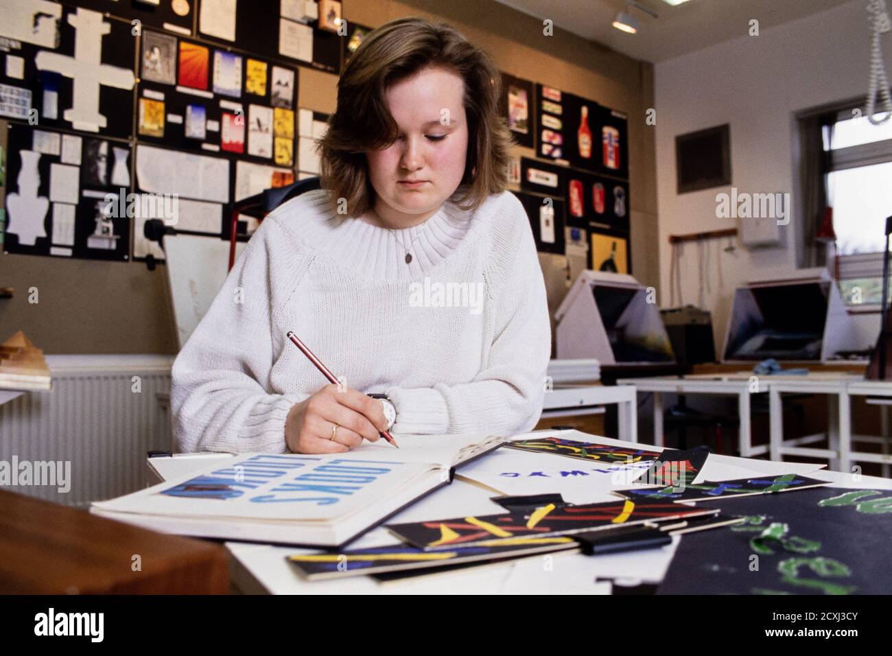 Sixth form student Caroline Ward working on an NVQ art and design ...